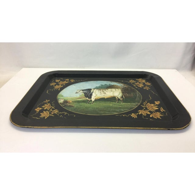Vintage Farm Animal White Cow Tray | Chairish