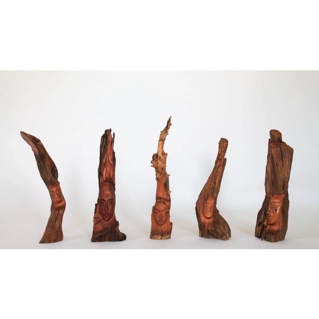 Vintage Hand Carved Tree Root Wood Abstract Art Sculptures S/5 | Chairish