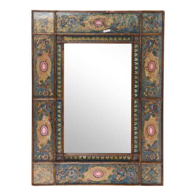 Vintage Wooden Hand-Painted Reverse Mirror | Chairish