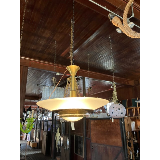 1950s Vintage Etched Glass Disk Light | Chairish