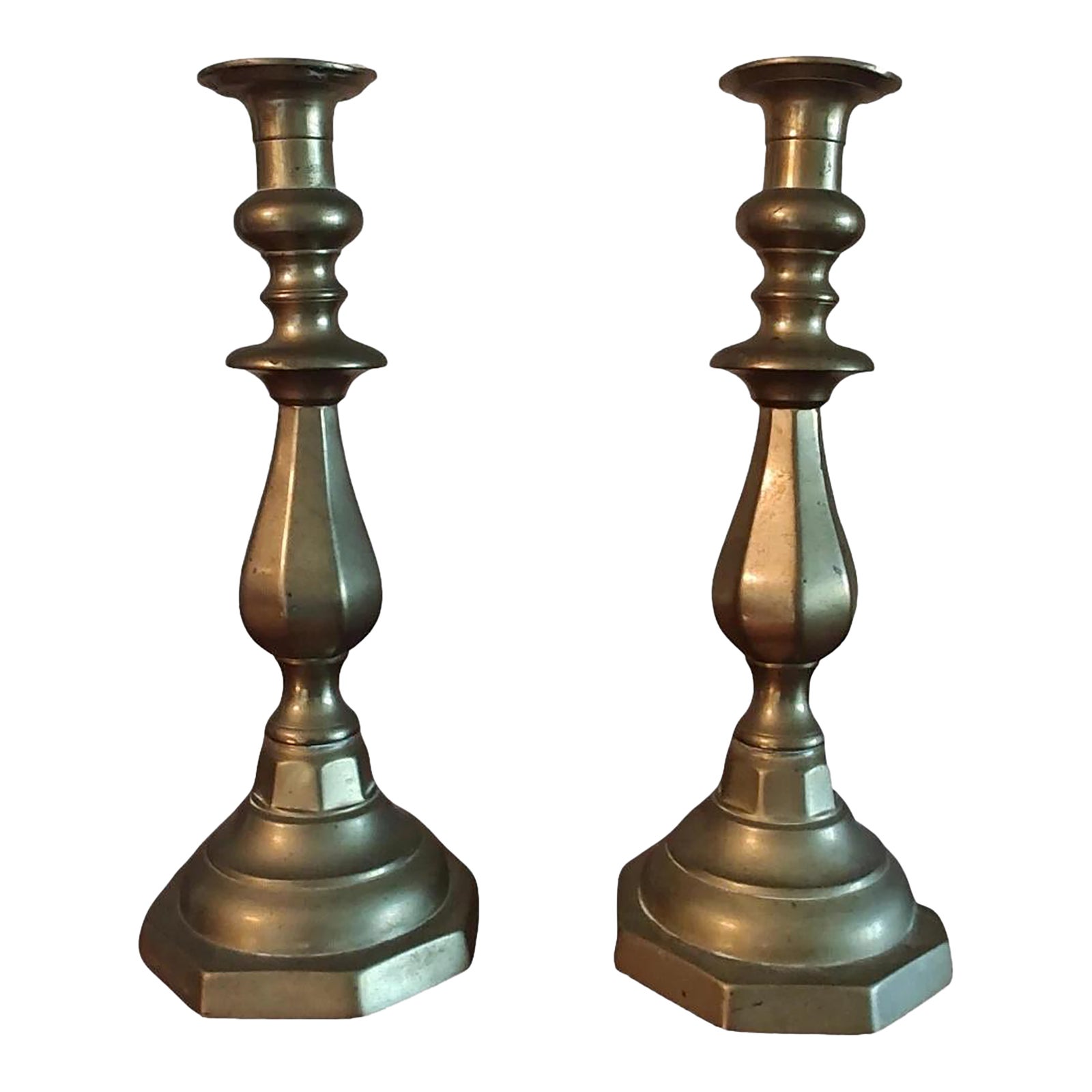 1700's Queen Anne Majestic Bell Metal Pair of Candlesticks Holders ...