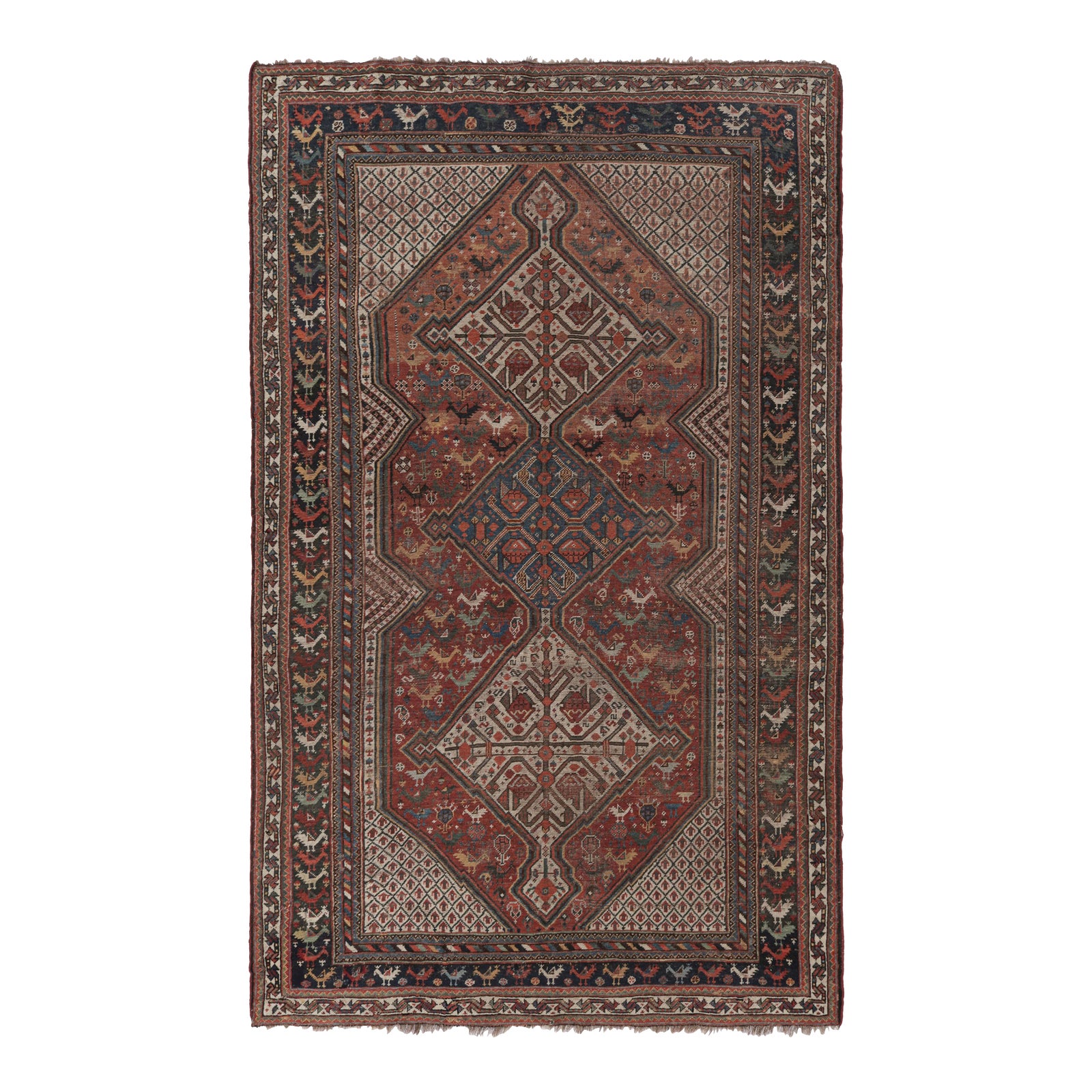 Antique Qashqai Polychromatic Rug With Medallions and Pictorials - Rug ...