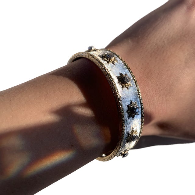 18kt Gold Florentine Diamond Bangle | Chairish