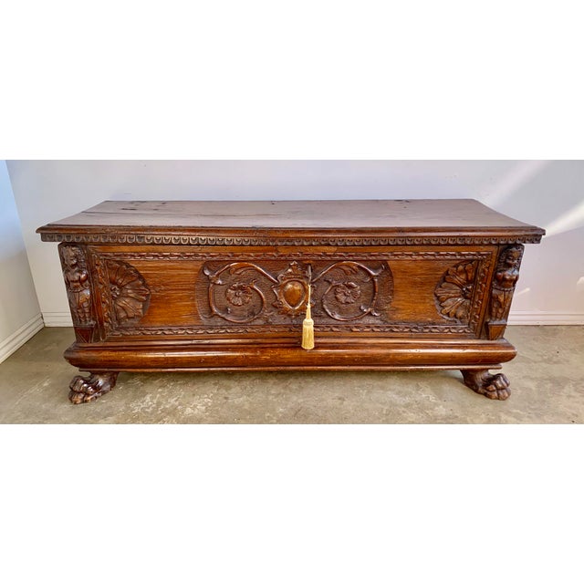 19th C. Italian Carved Walnut Trunk W/ Lion Feet | Chairish