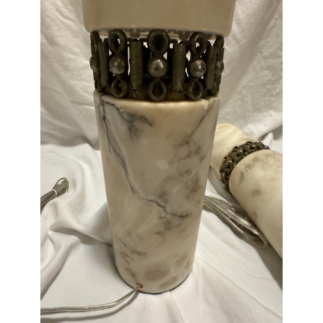 Pair of Vintage Italian Alabaster Marble Table Lamps | Chairish