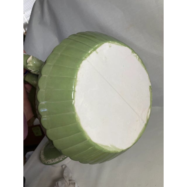 Vintage Green Raised Relief Pottery Ceramic Pitcher with Lid | Chairish