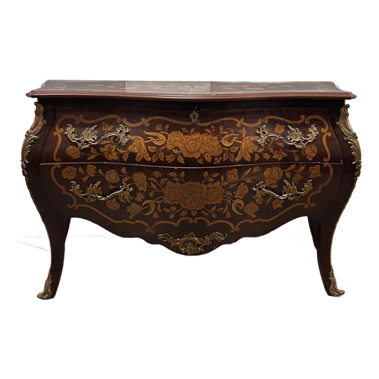 Italian Bombay Chest Style Floral Marquetry With Ormolu Mounts | Chairish