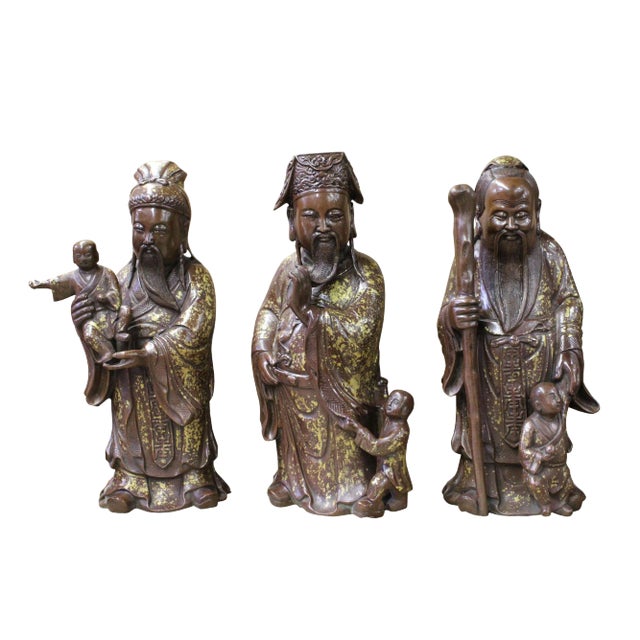 Chinese Fine Bronze Metal SanXing ( 3 Deities ) Fu Lu Shou Statue Set ...