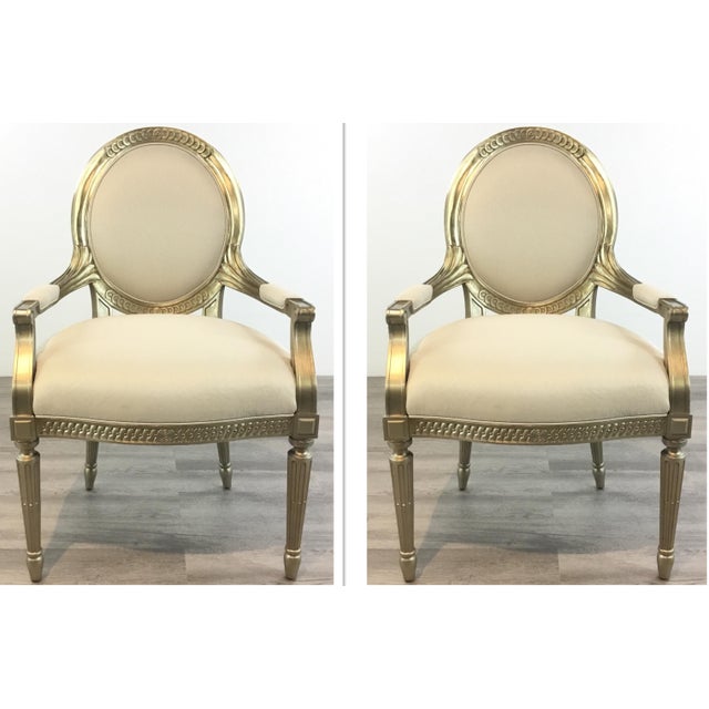 Caracole Transitional Gilded Arm Chairs Pair | Chairish