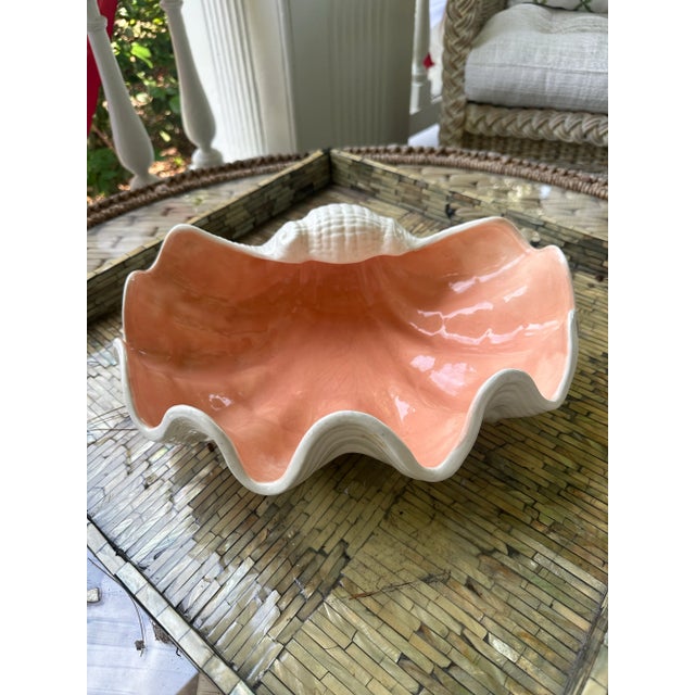 Large Vintage Coastal Ceramic Clam Shell | Chairish
