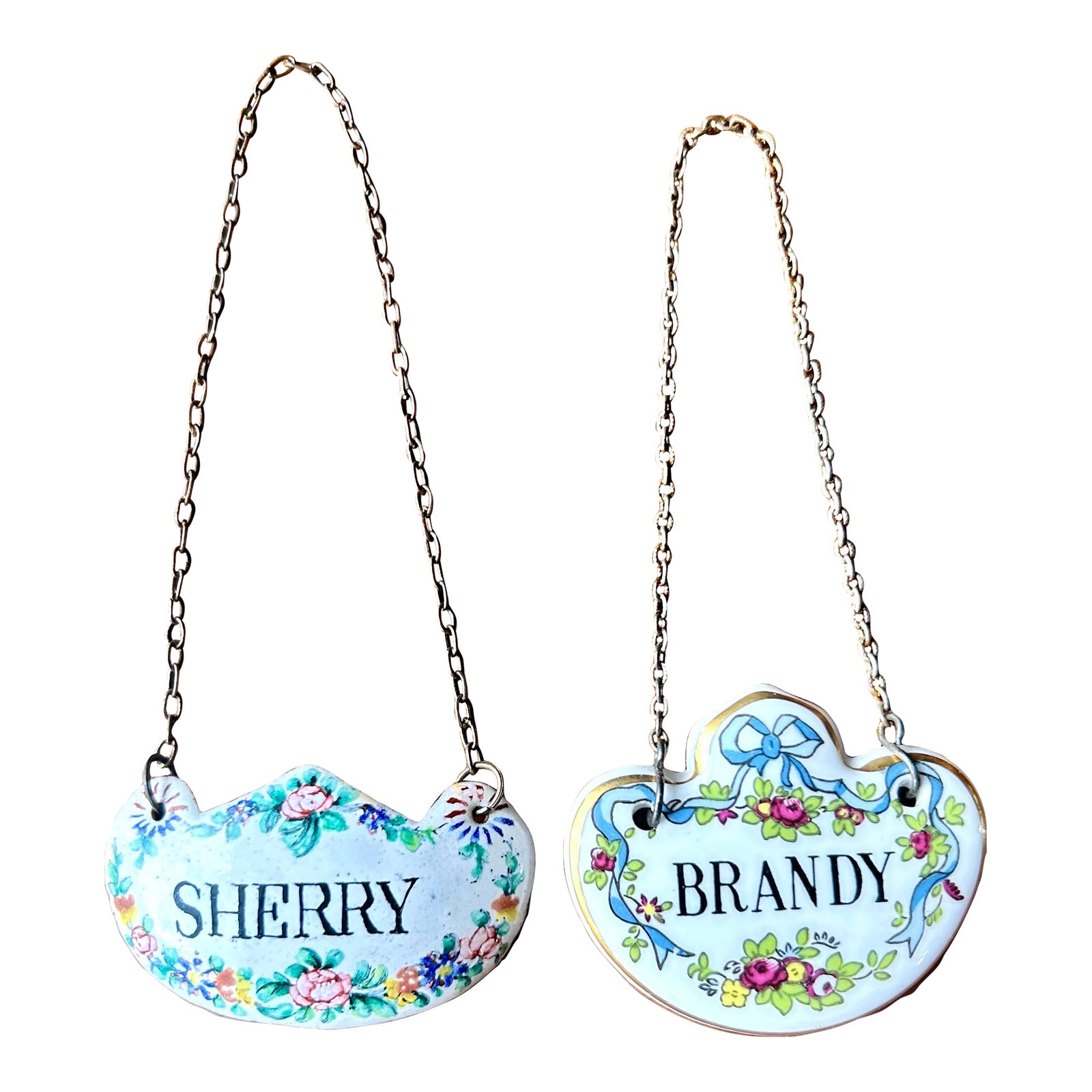 Pair of Mid 20th Century Porcelain & Enamel Decanter Labels- Sherry and ...