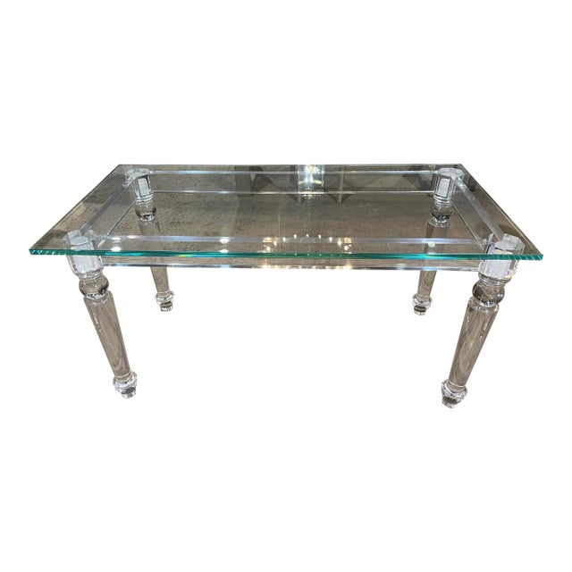 "Beverly Hills" Writing Desk With Glass Top & Lucite Base | Chairish