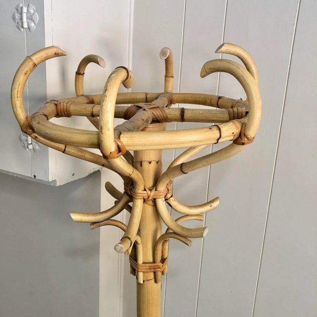 Mid Century Rattan Coat Rack | Chairish