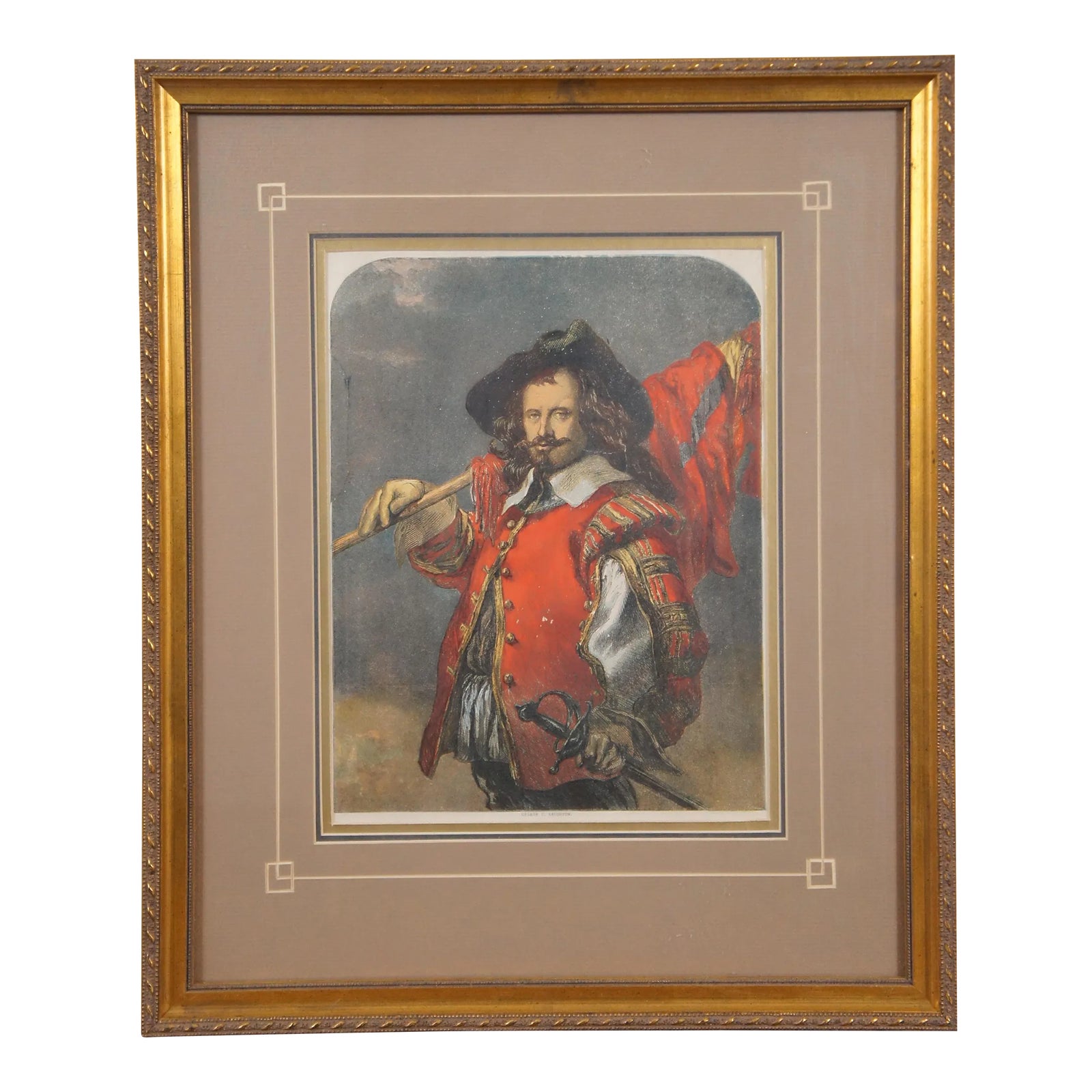 1870s Antique Framed Standard Bearer J. Gilbert Hand Colored Engraving ...