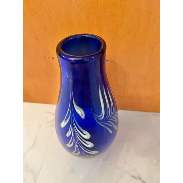 Mid 20th Century Cobalt Blue Glass Vase With White Swirls Chairish