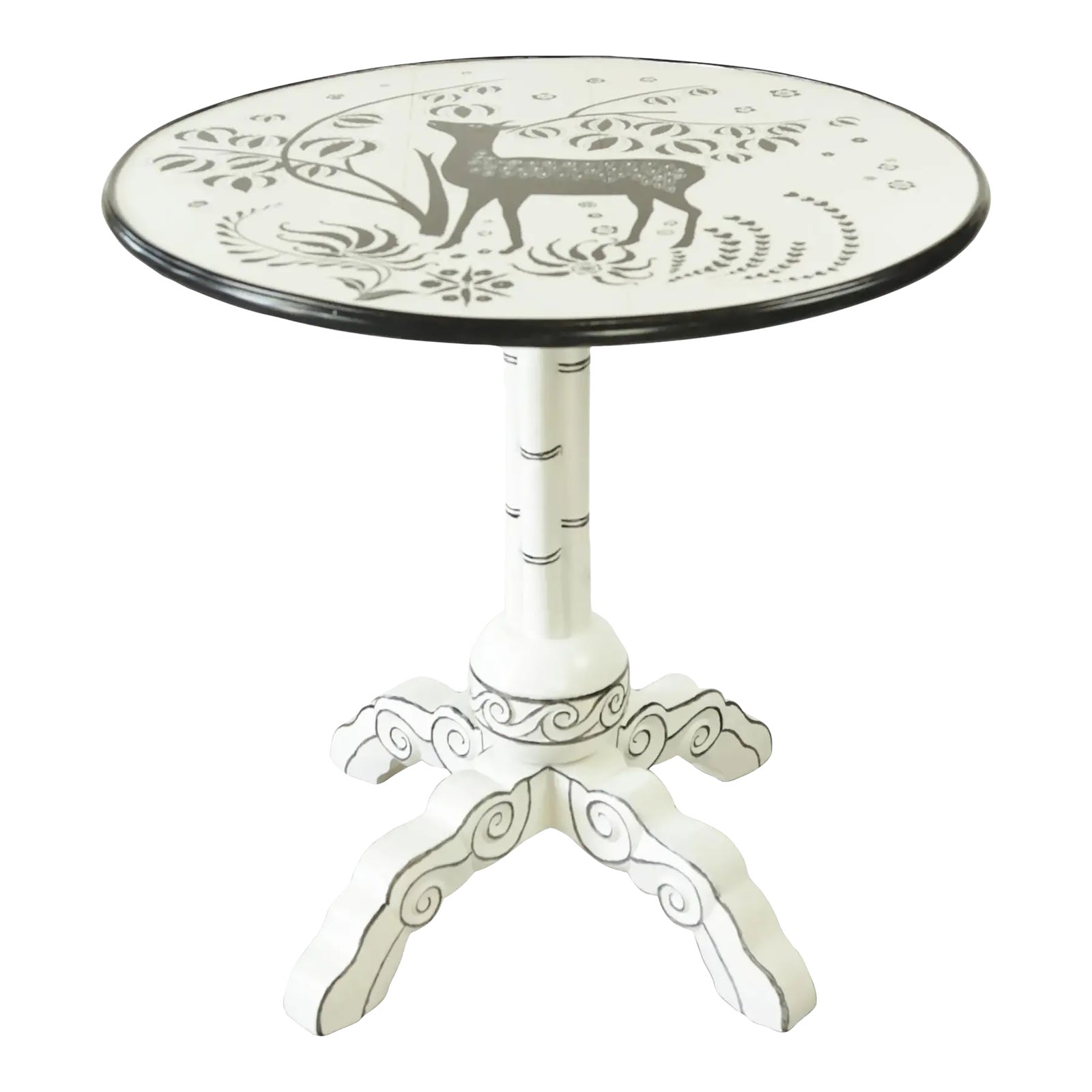 Vintage Small Round Table With Base in Imitation Bamboo Detail | Chairish