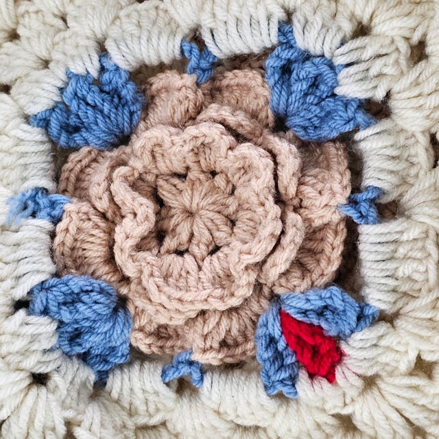 Rosettes Afghan Lap Blanket Crocheted | Chairish