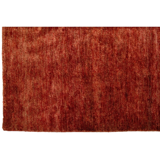 Hand-Loom Modern Gabbeh Style Wool Rug With Solid Rust Color | Chairish
