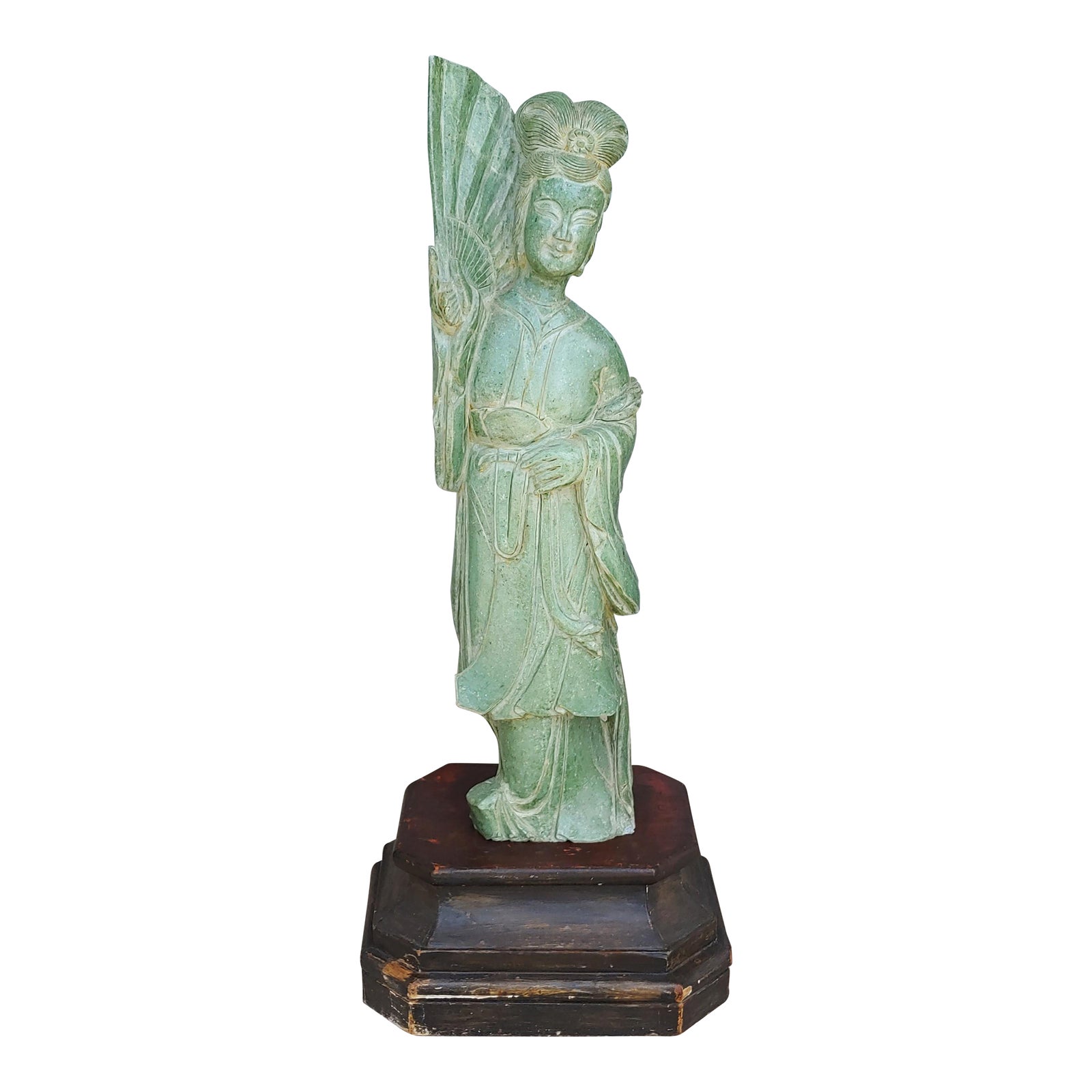 Late 20th Century Solid Jade Statue of Japanese Woman | Chairish