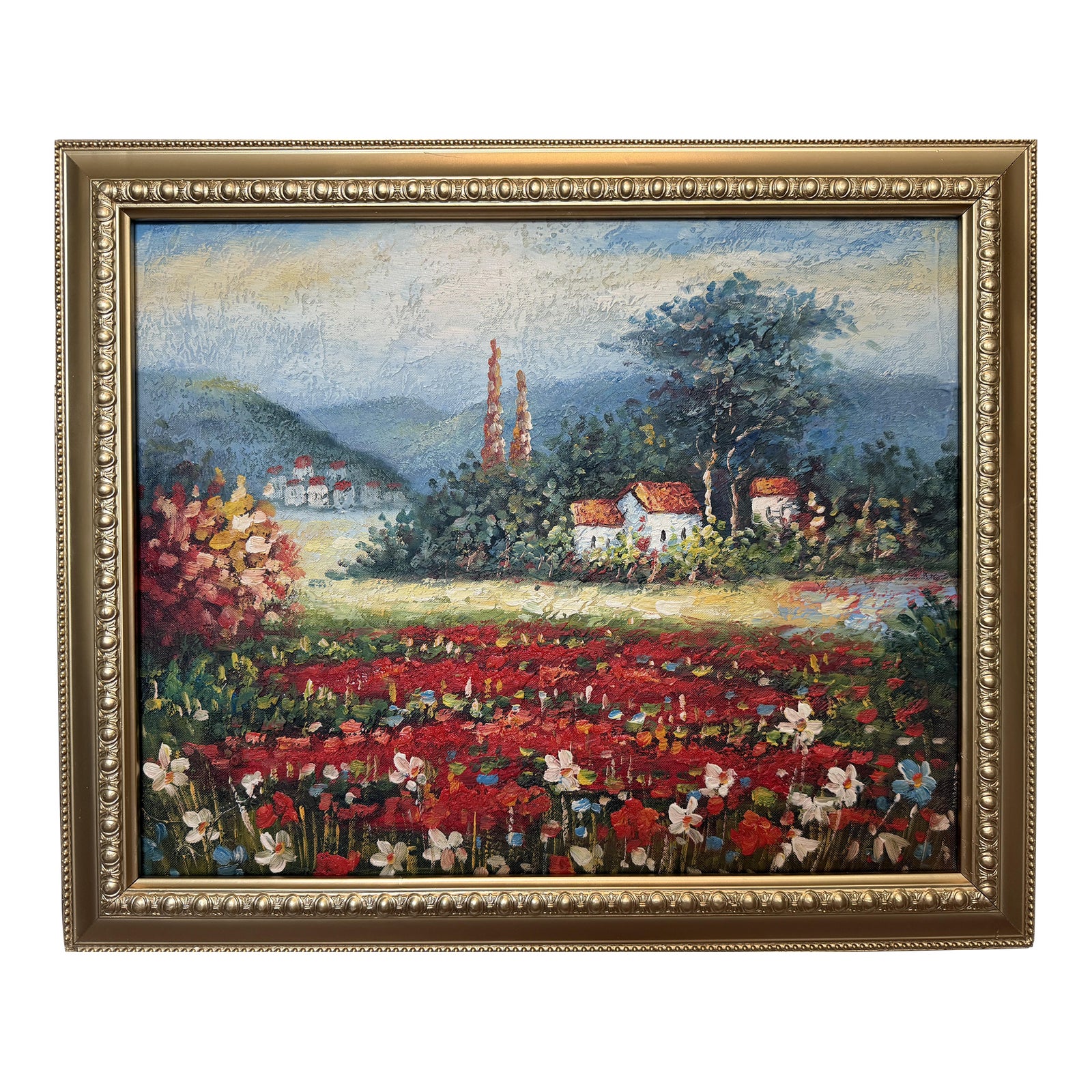 Vintage Impressionist Landscape Oil Painting Floral Meadow Countryside ...