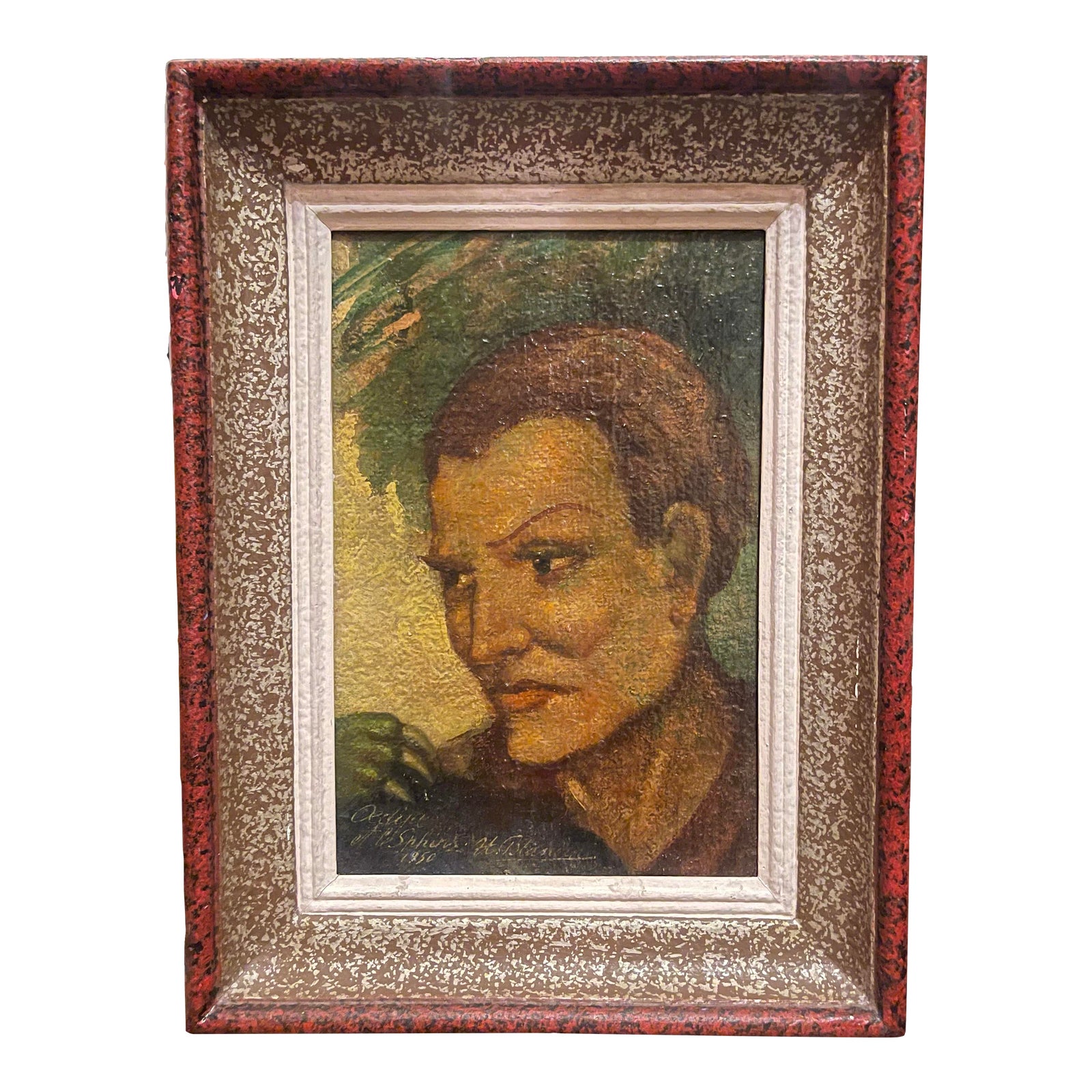 Portrait Painting "Oedipus and the Sphinx" Oil Painting on Wood Signed ...
