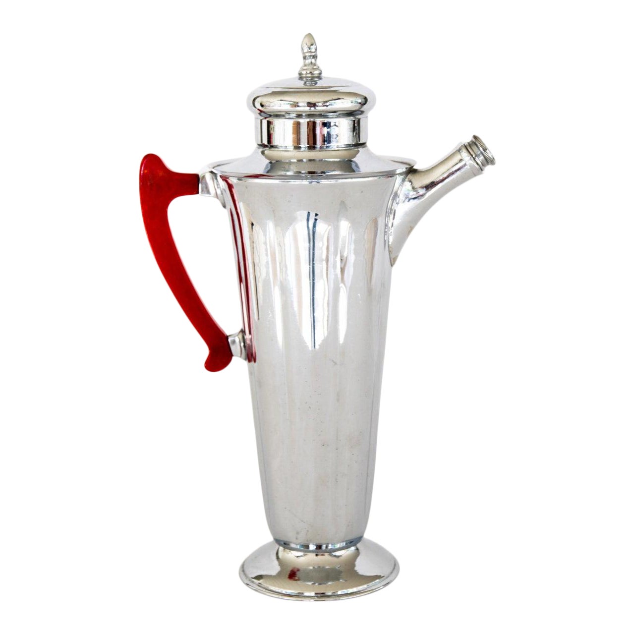 1930s Silver Cocktail Pitcher With Red Baketlite Handle | Chairish