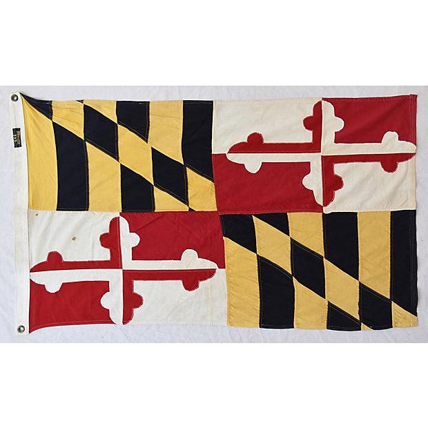 Vintage Maryland State Flag W/ Calvert and Crossland Family Crest 54" X ...