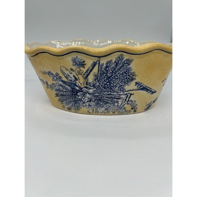 Vintage Yellow & Blue Toile Transferware Planter Farm Scene | Chairish