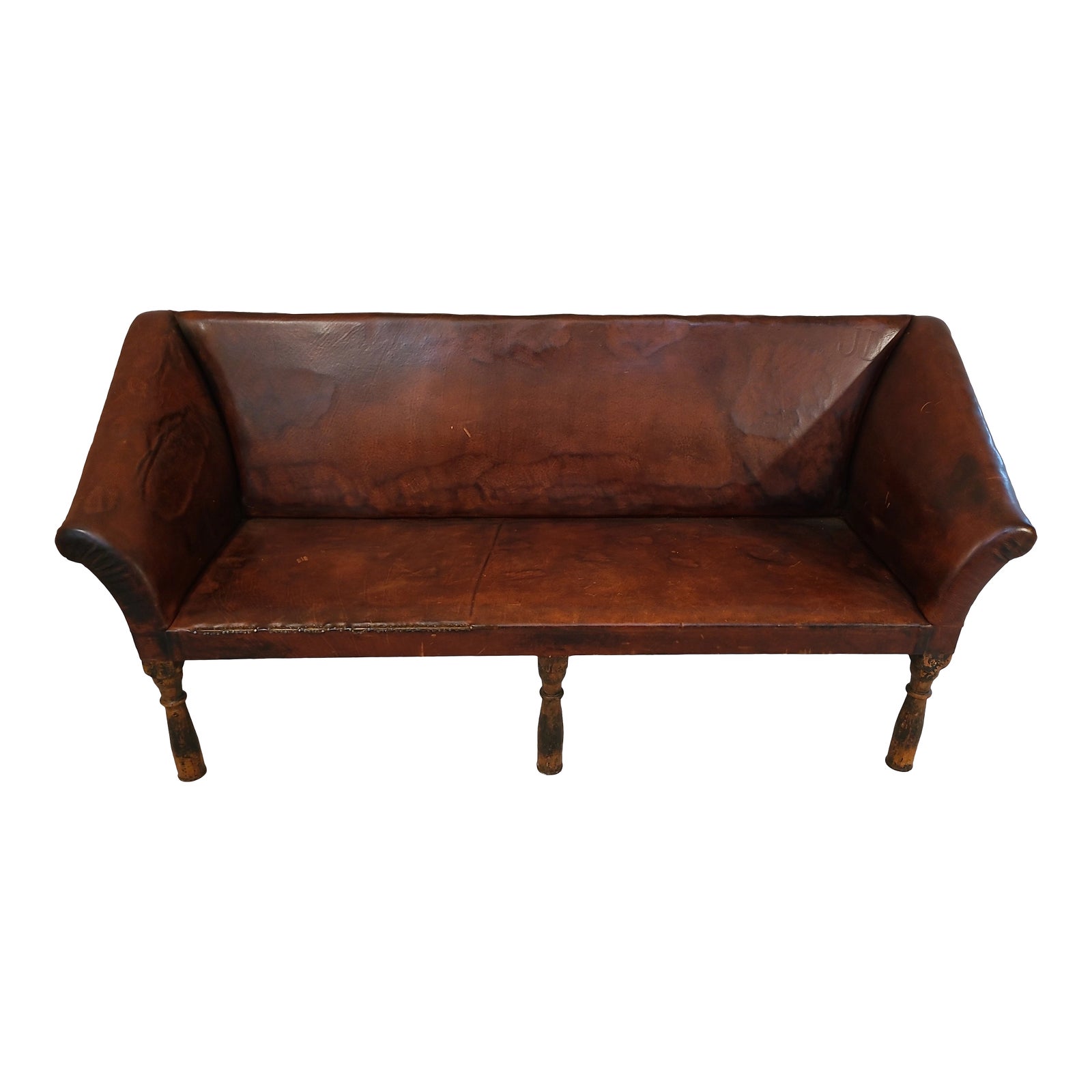 Late 19th Century Vintage Leather Bench | Chairish