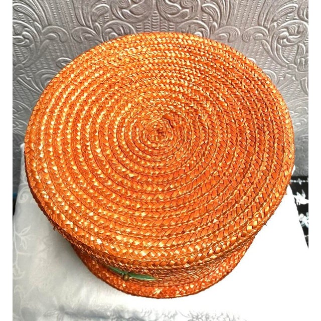 1960s Mid Century Set of 2 Woven Basketweave Embroidered Orange Hat ...