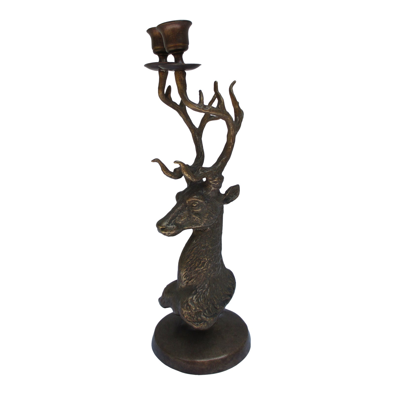 Vintage Bronze Colored Stag Deer Head Candelabra | Chairish