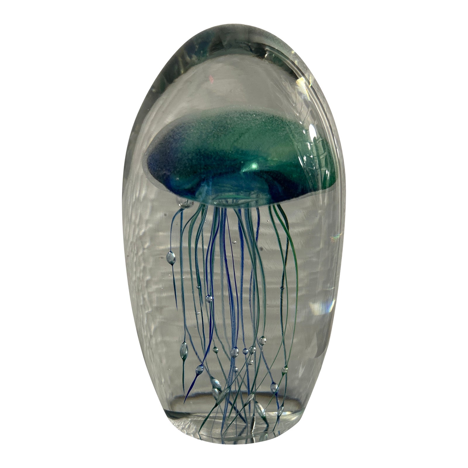 Hand Blown Glass Jellyfish Sculpture With Bubble Inclusions | Chairish