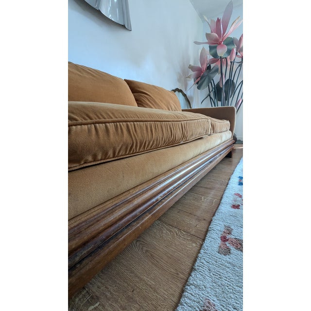 Mid 20th Century Wood Base Sofa With Sierra Orange Upholstery | Chairish