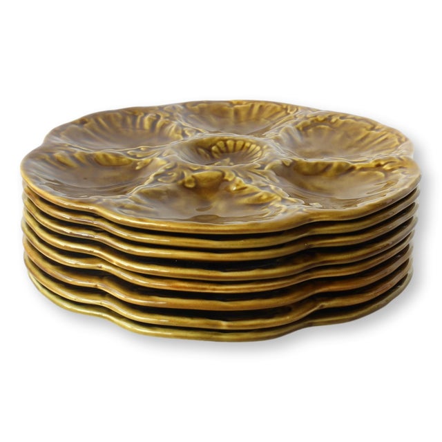 1960s French Gien Majolica Oyster Plates | Chairish