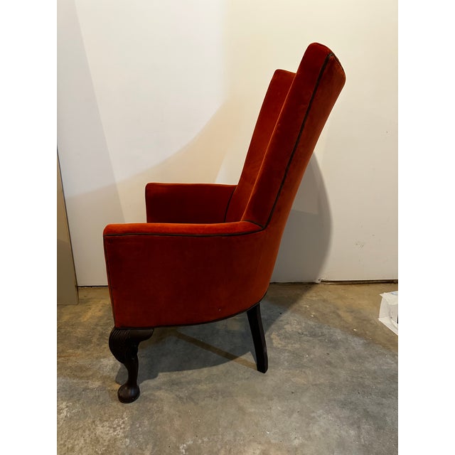 Transitional Deep Orange Velvet Upholstered Rounded Back Wingback ...