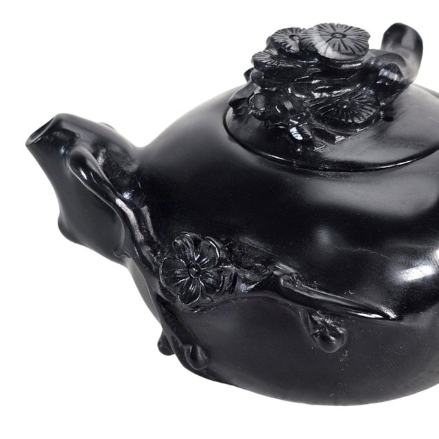 Chinese Carved Marble Hardstone Black Teapot | Chairish
