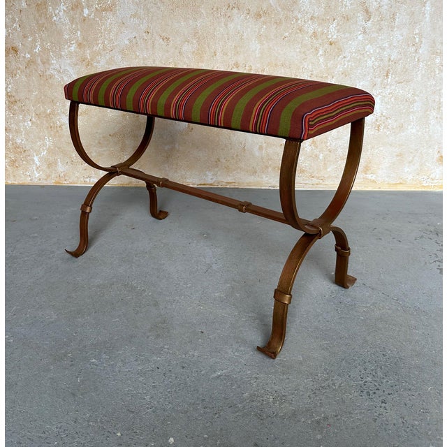 Spanish Gilt Iron Bench in Striped | Chairish