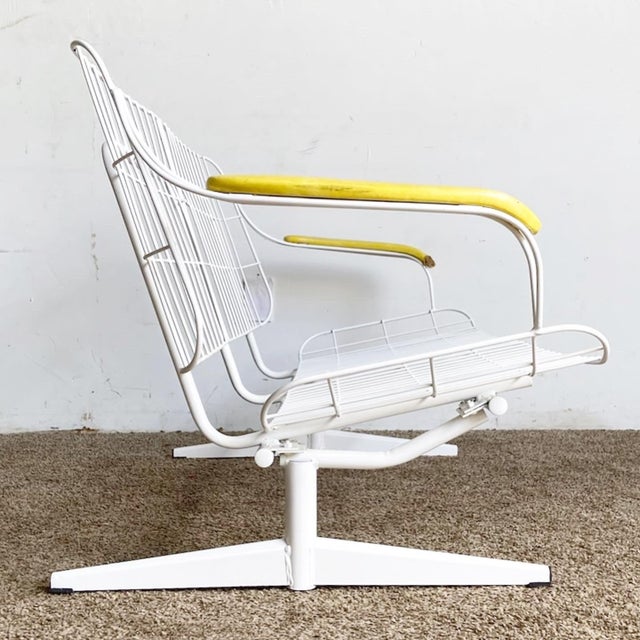 Danish Modern White Wire Metal Sofa With Yellow Arm Rests | Chairish