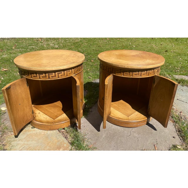 Bedside Tables Round Vintage Thomasville Greek Key Side Tables Vintage ...