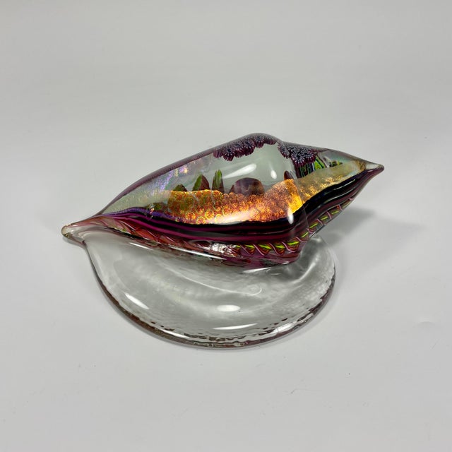 1990s James Novak Colorful Conch Shell Art Glass Paper Weight | Chairish