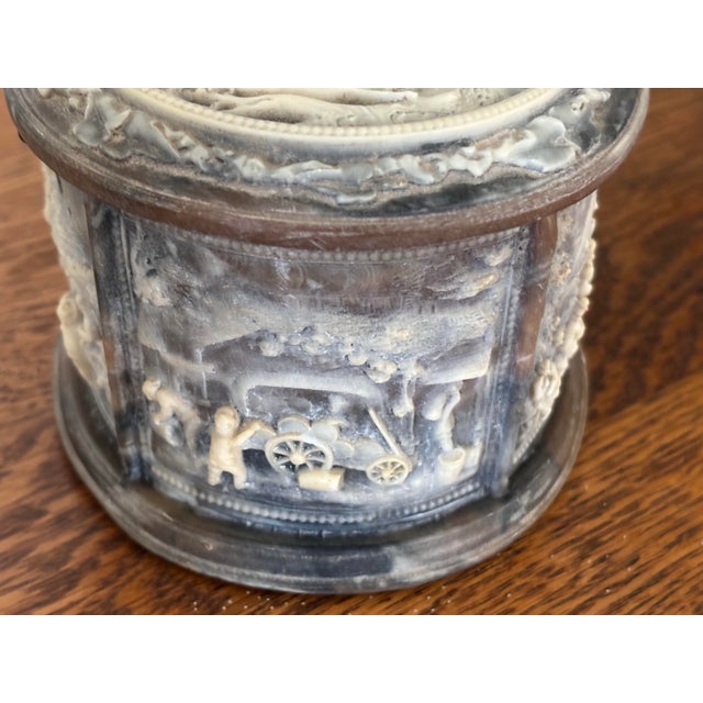 Mid 20th century Marbled Brown Stone Incolay Box With Hunt Scene | Chairish