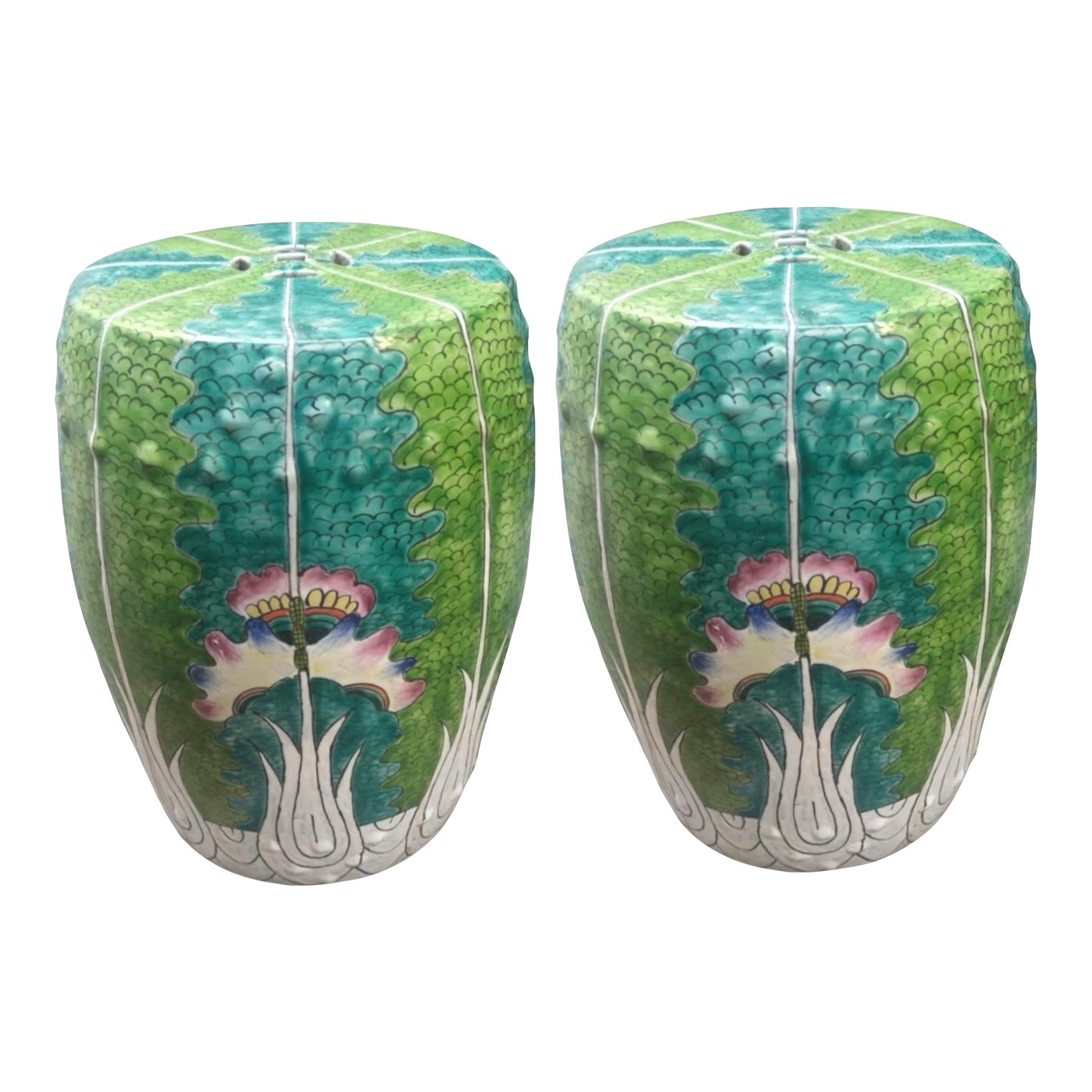 Pair of Hand-Painted Jingdezhen Porcelain Garden Stools in Famille ...