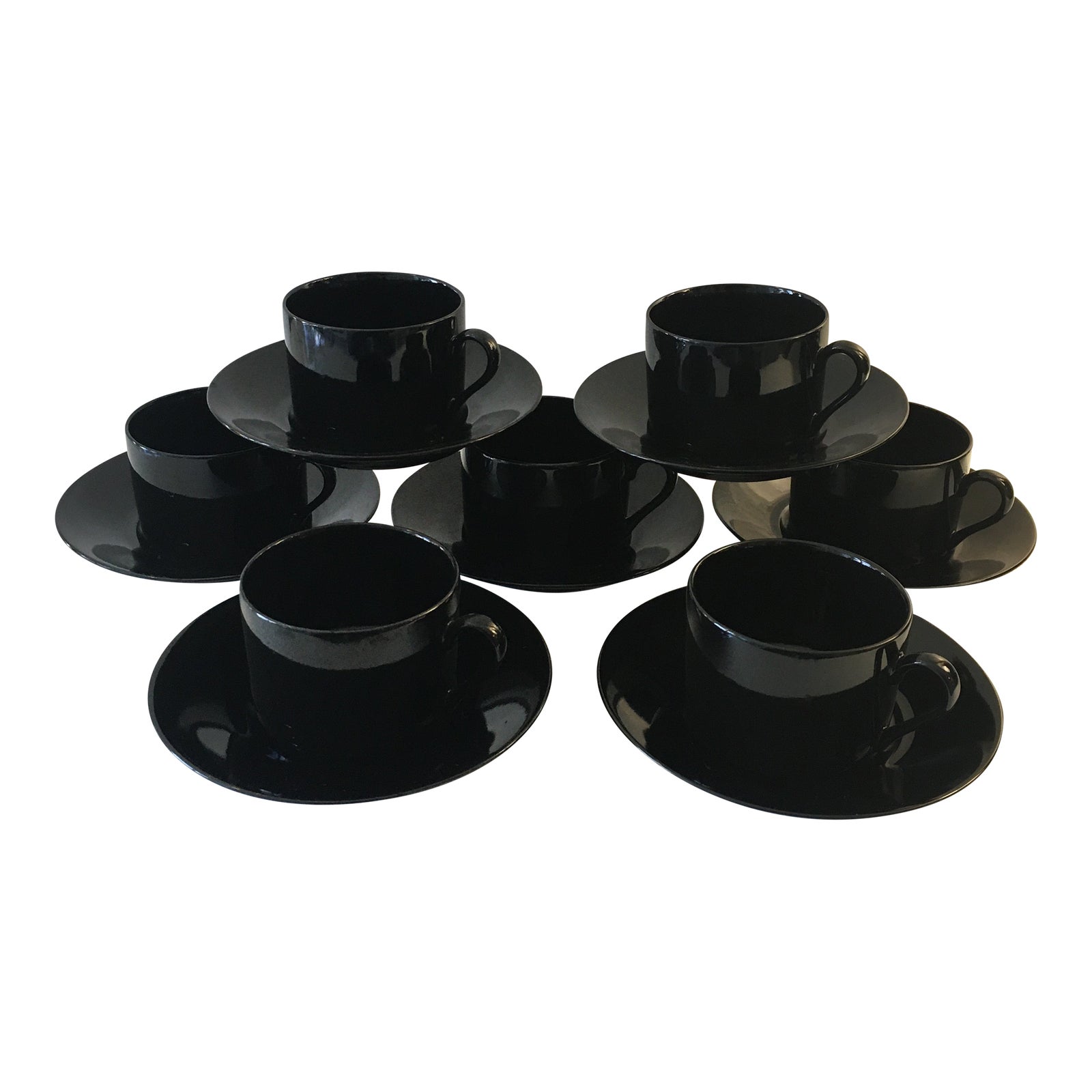 1970s Post Modern Emilio Bergamin Taitu Uno Black Cups and Saucers Set ...