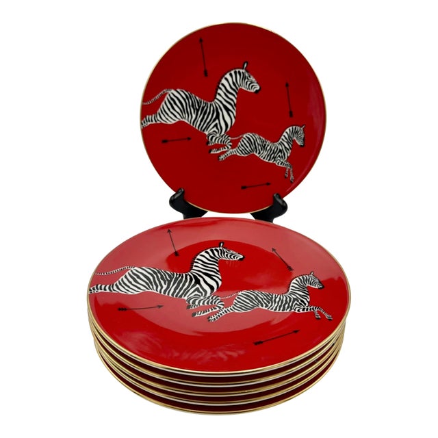 1990s Lenox Scalamandre Red Zebras Salad Plates- Set of 6 | Chairish