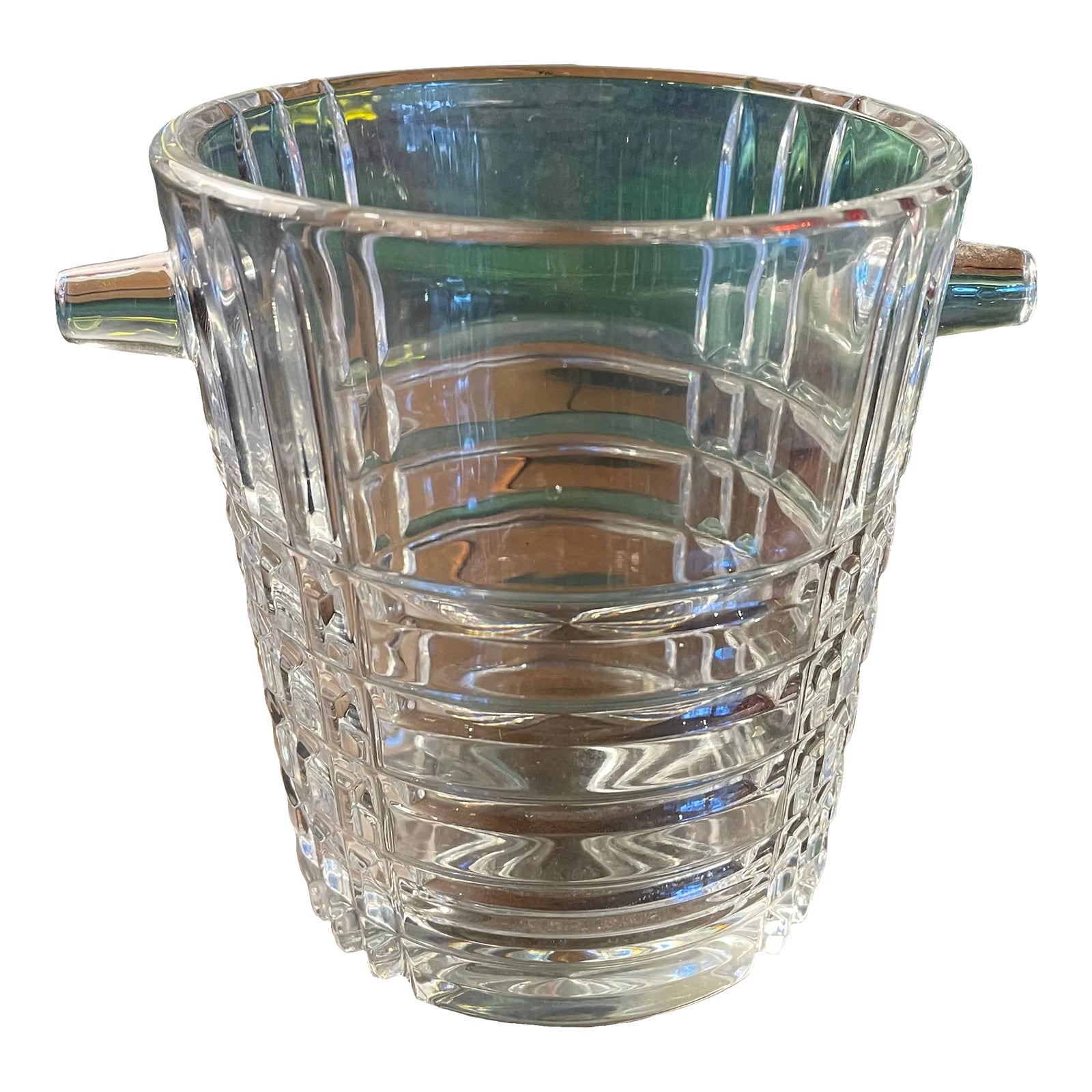 Vintage Plaid Cut Crystal Ice Bucket With Tab Handles | Chairish