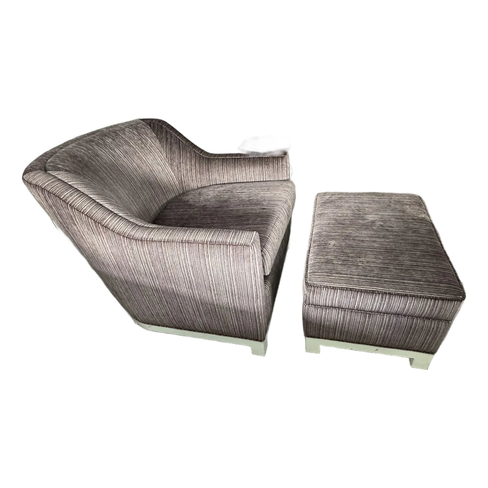 Restoration Hardware Purple Upholstered Armchair & Ottoman | Chairish