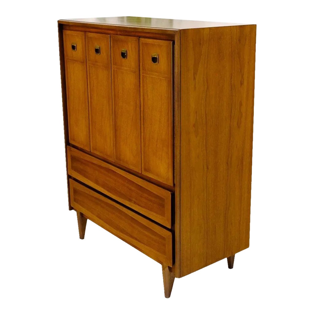 Mid Century American Walnut Gentleman's Chest Dresser w/ Two Doors ...