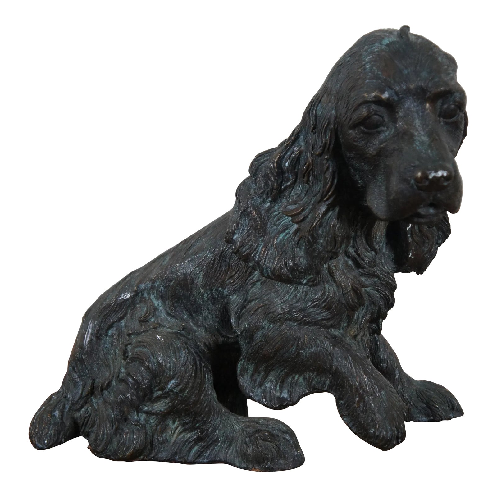 Vintage Bronze Seated English Cocker Spaniel Sculpture | Chairish
