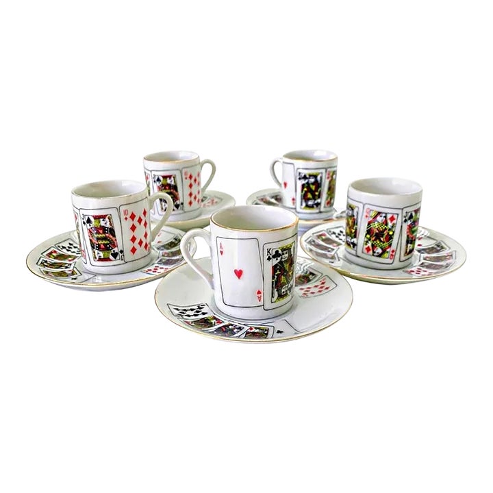 Vintage Hollywood Regency Playing Cards Poker Espresso Cups and Saucers ...