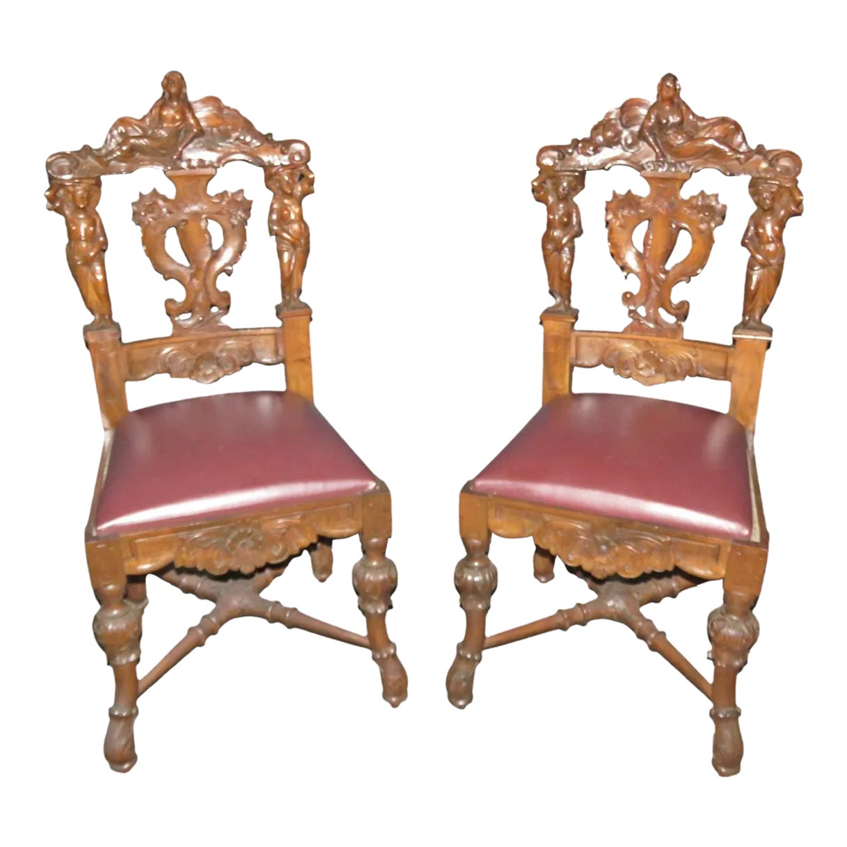 Figural Carved Walnut R.J. Horner Style Renaissance Chairs, circa 1880 ...